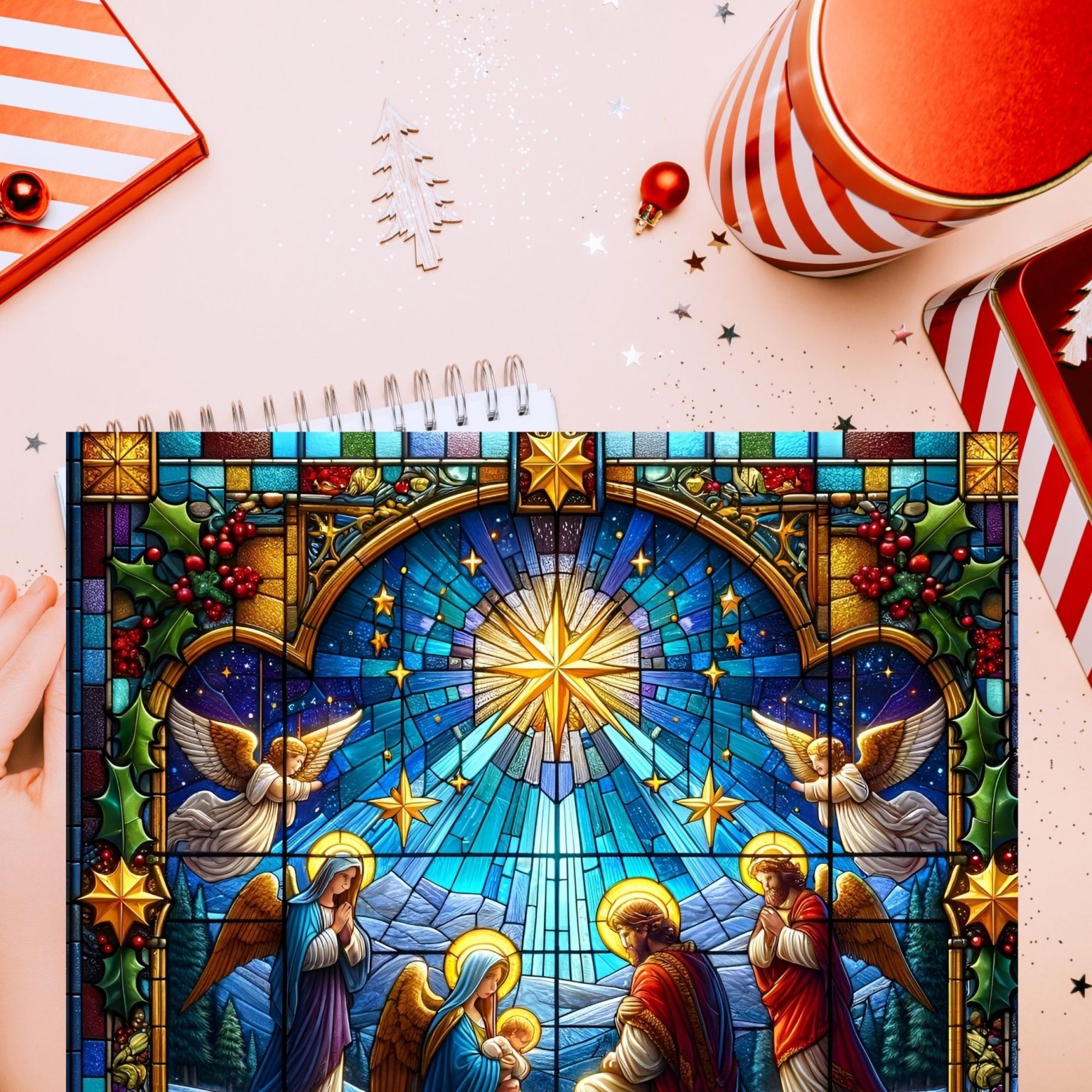 Nativity Stained Glass Window Digital Papers – Printable Papercraft ...