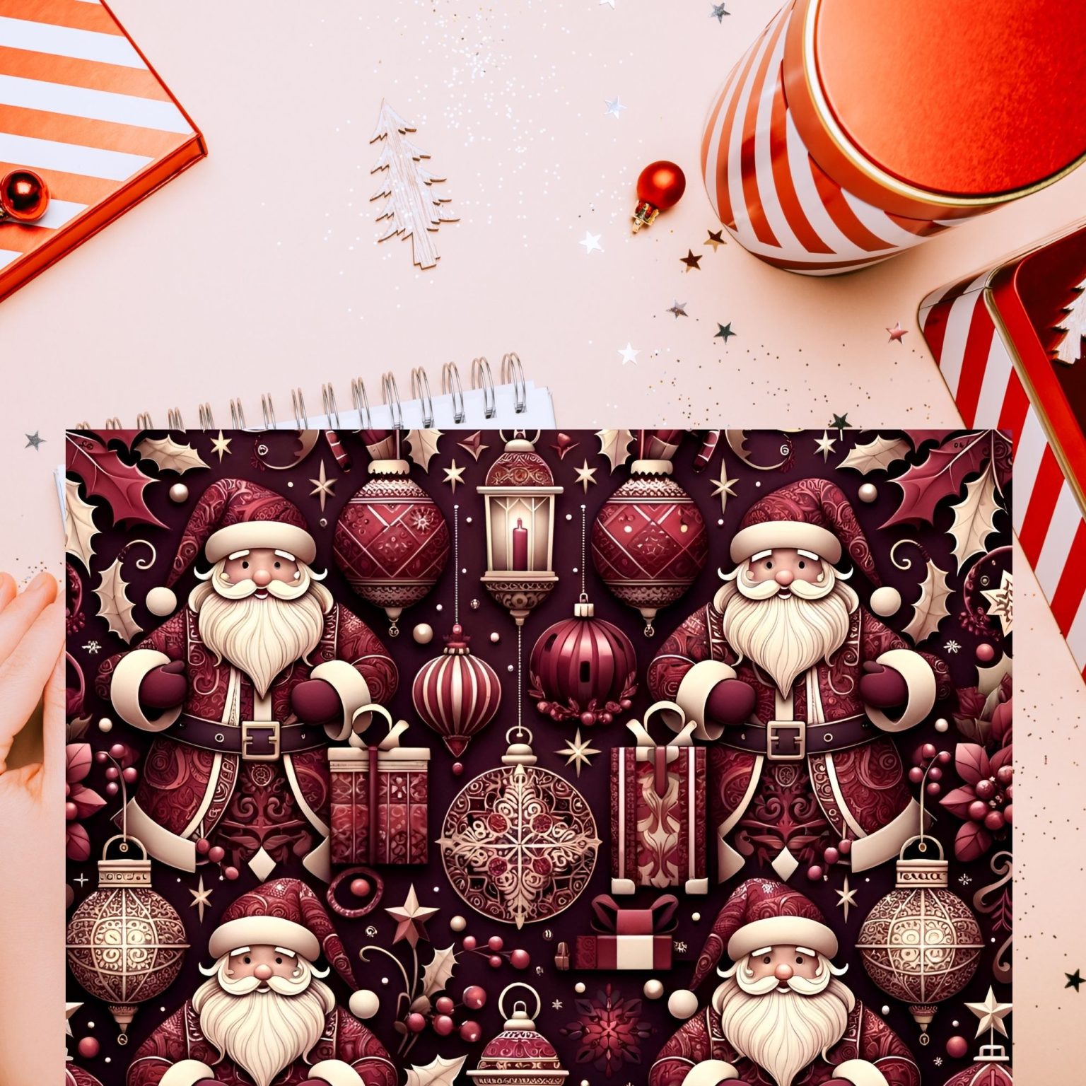 Burgundy Santa Claus Scrapbook and Decorative Craft Paper - Triplicate