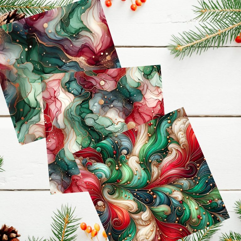 Festive Red & Green Alcohol Ink Digital Papers – Printable Papercraft ...
