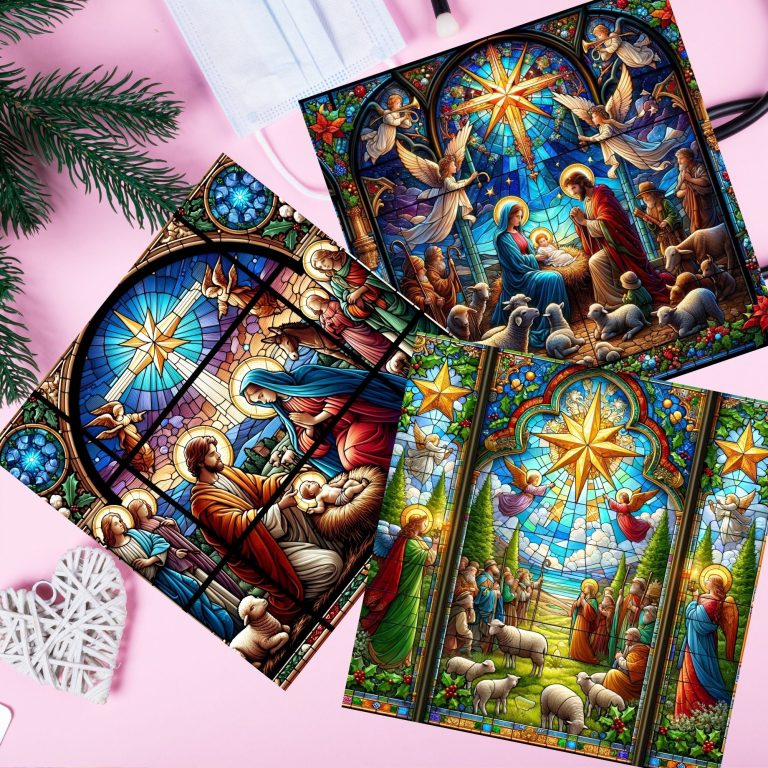 Nativity Stained Glass Window Digital Papers – Printable Papercraft ...