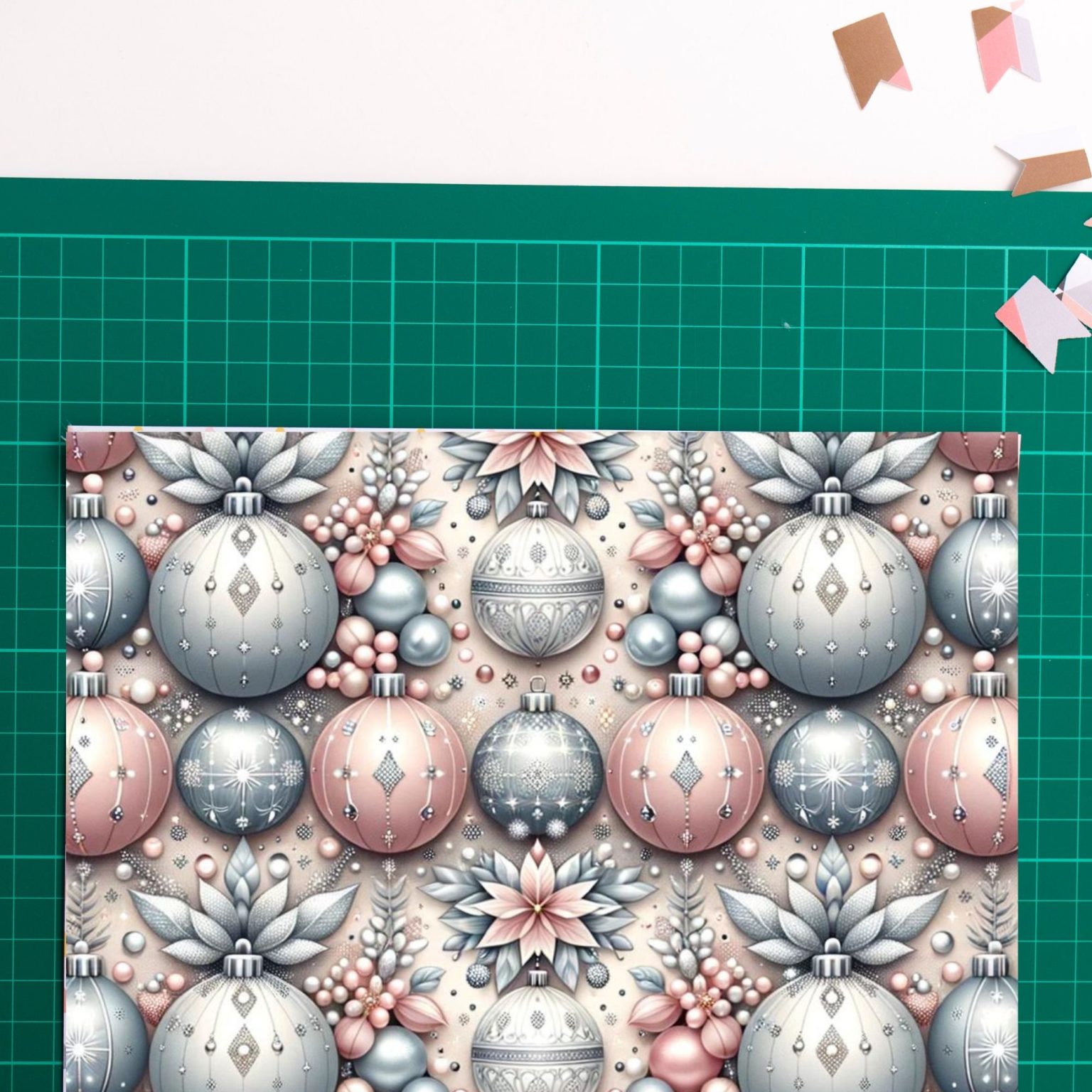 Pink and Silver Xmas Baubles Digital Papers - Triplicate
