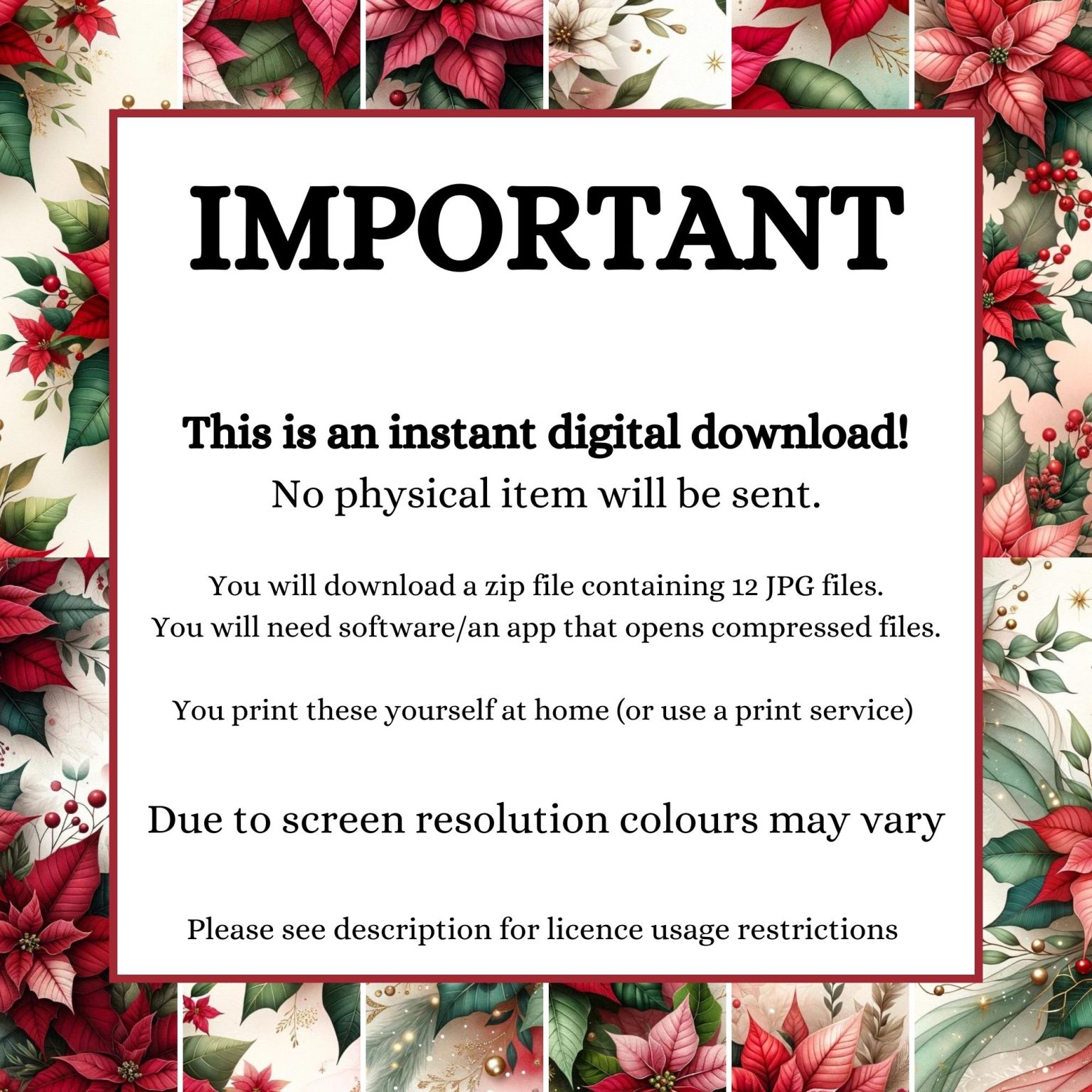 Christmas Poinsettia Printable Papers - Triplicate