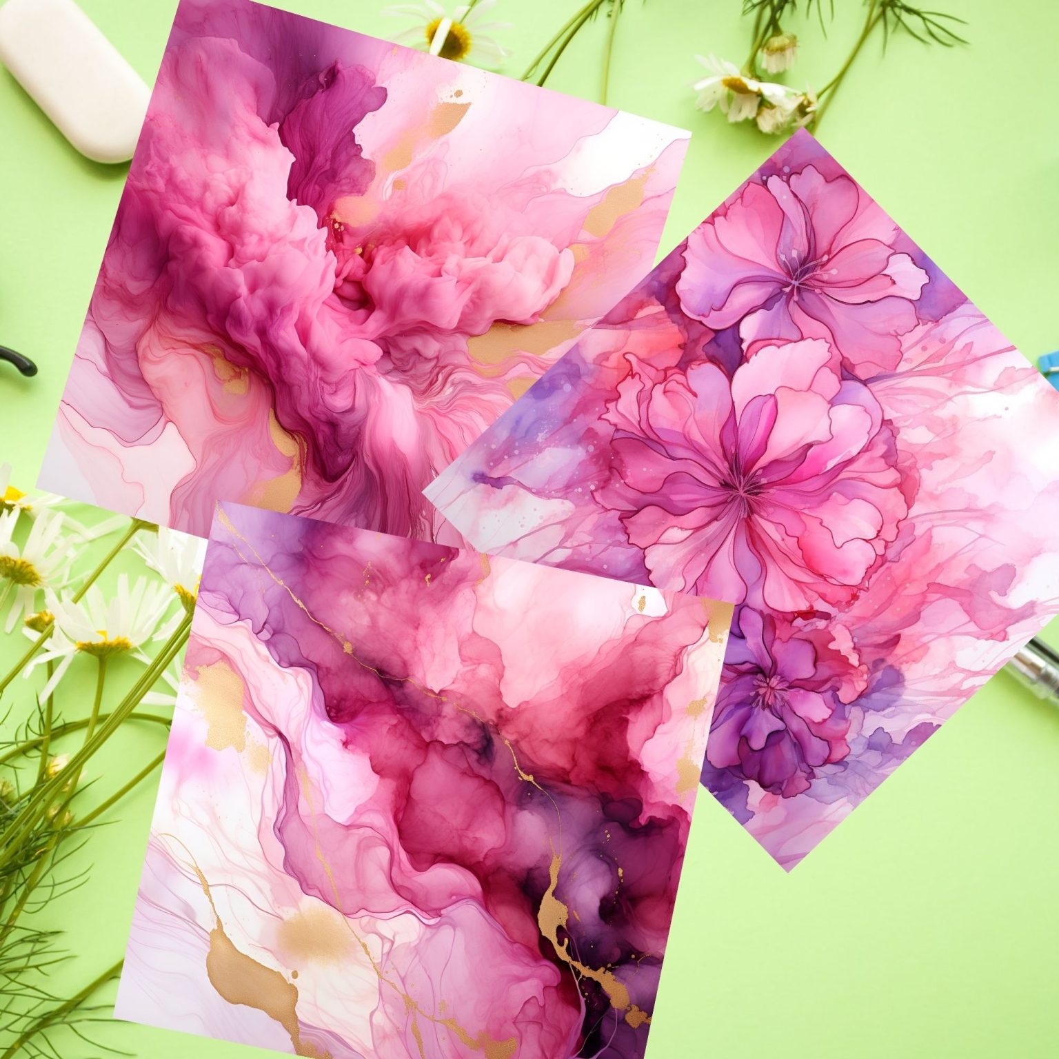 Pink & Gold Alcohol Ink Junk Journal and Scrapbook Decorative Craft ...