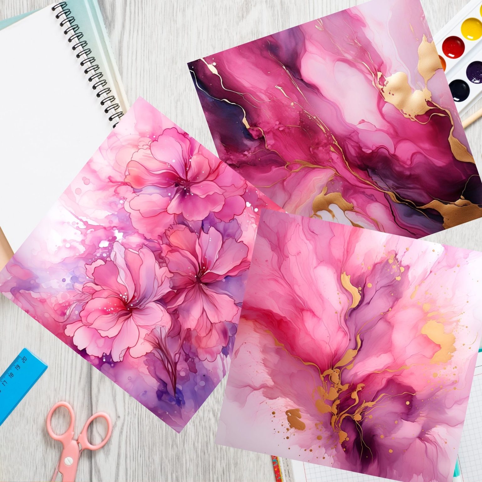 Pink & Gold Alcohol Ink Junk Journal and Scrapbook Decorative Craft ...