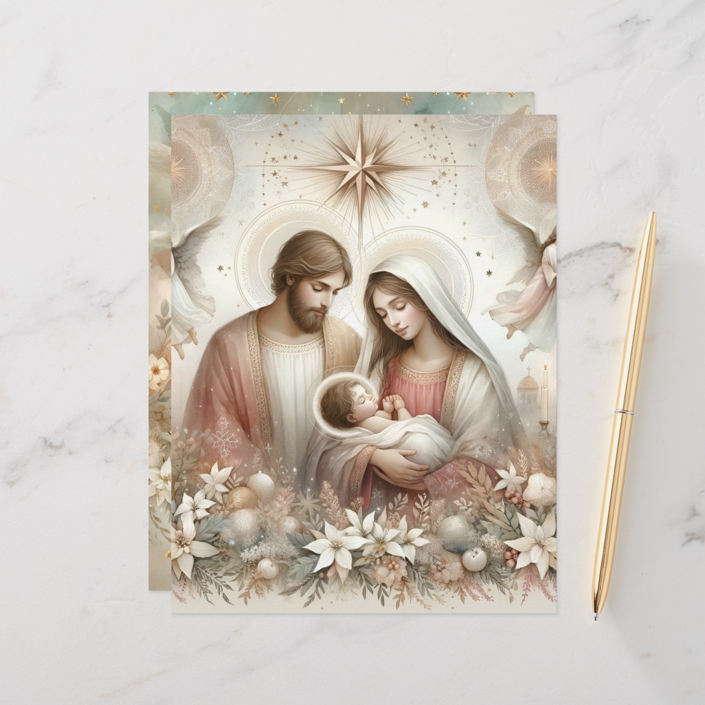 Floral Watercolor Baby Jesus Scrapbook Paper Sheets - Triplicate