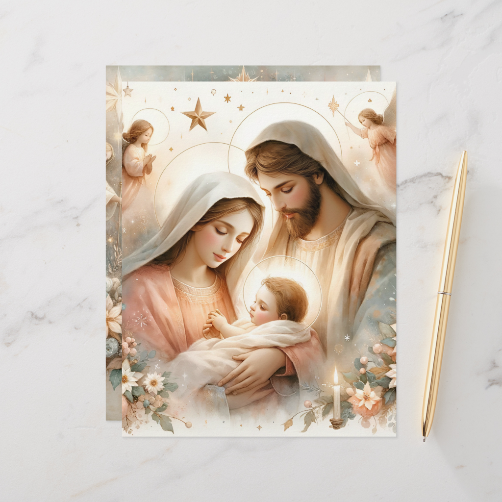 Floral Watercolor Baby Jesus Scrapbook Paper Sheets - Triplicate