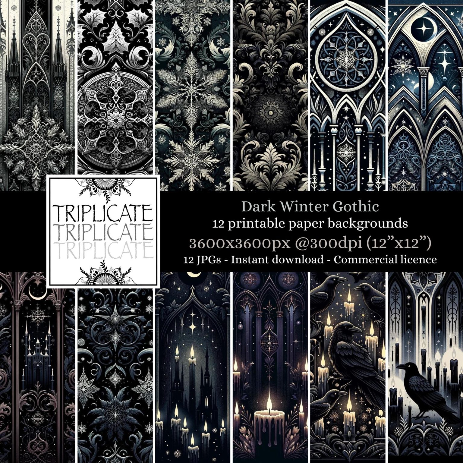 Free Printable Dark Winter Gothic Scrapbook Paper - Triplicate
