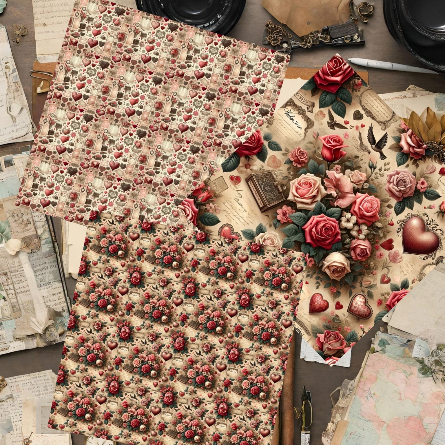 Vintage Valentines Ephemera Scrapbook Paper Junk Journal and Paper ...