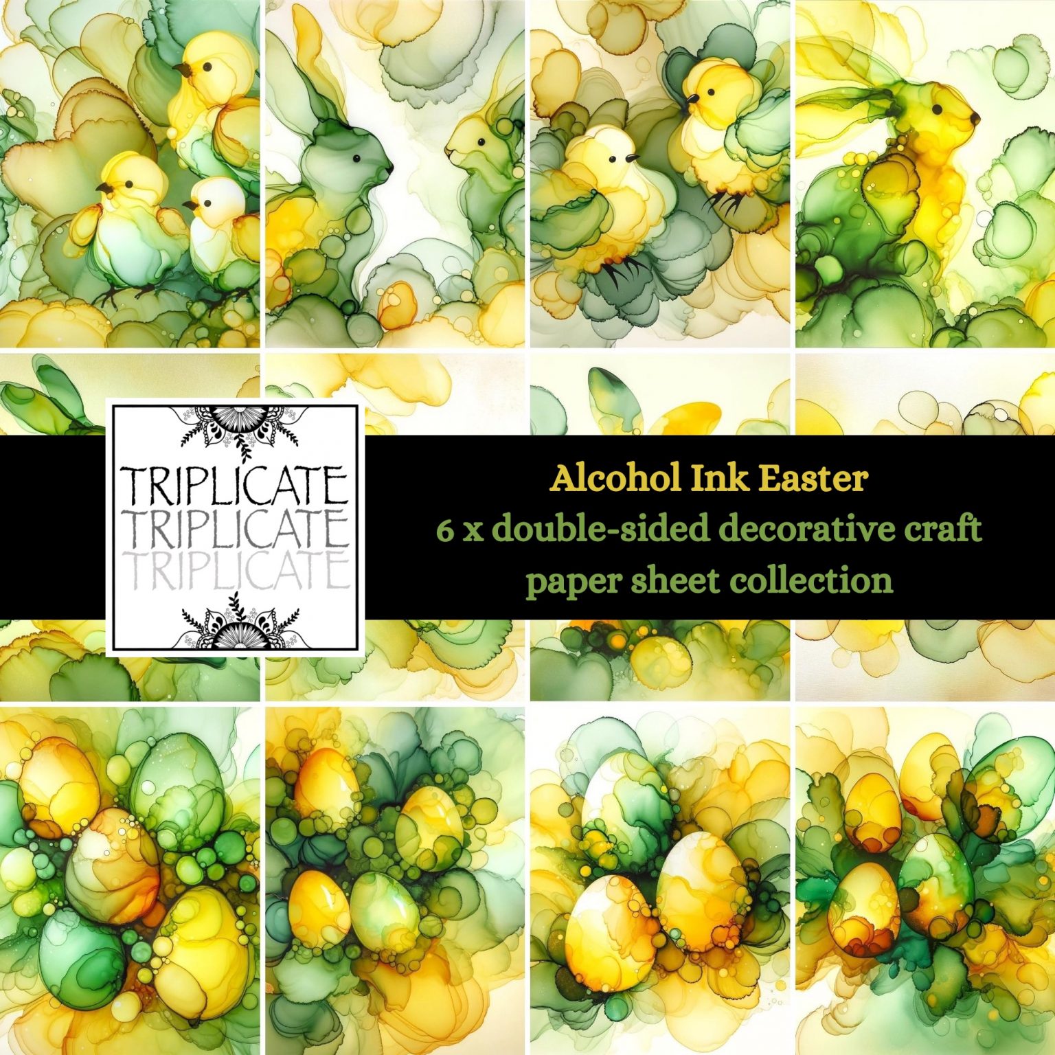Alcohol Ink Easter Scrapbook Paper Backgrounds - Triplicate