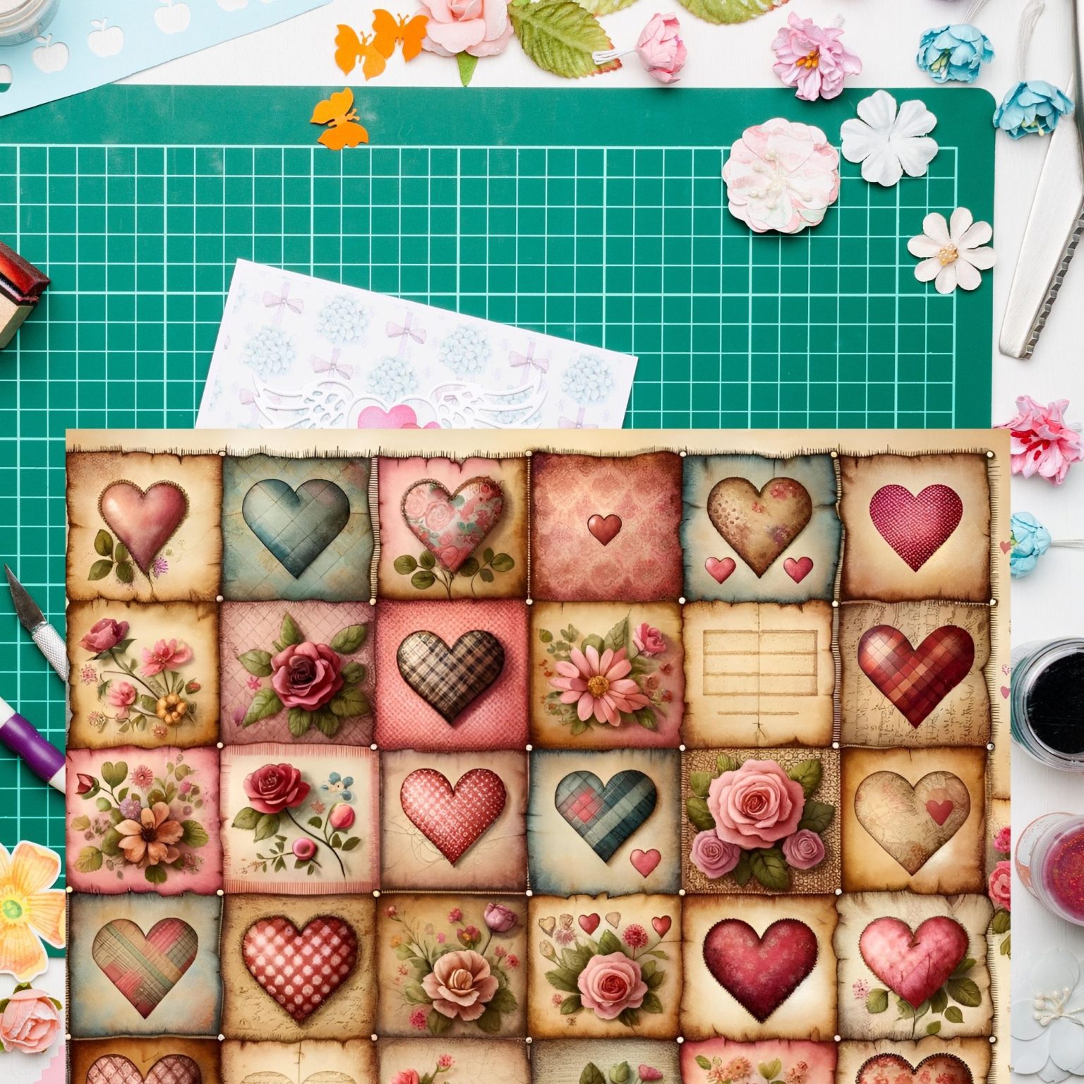 Vintage Watercolor Valentines Junk Journal & Scrapbook Digital ...