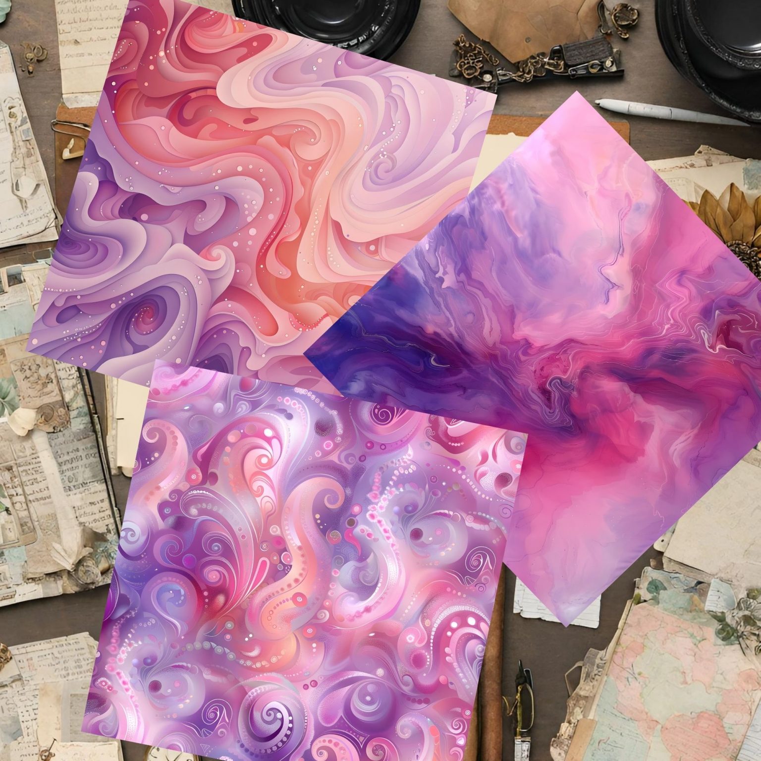 Whimsical Pink and Purple Backgrounds Junk Journal & Scrapbook Digital ...