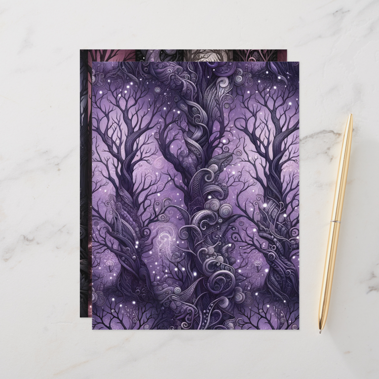 Pink and Purple Whimsigoth Scrapbook Paper - Triplicate