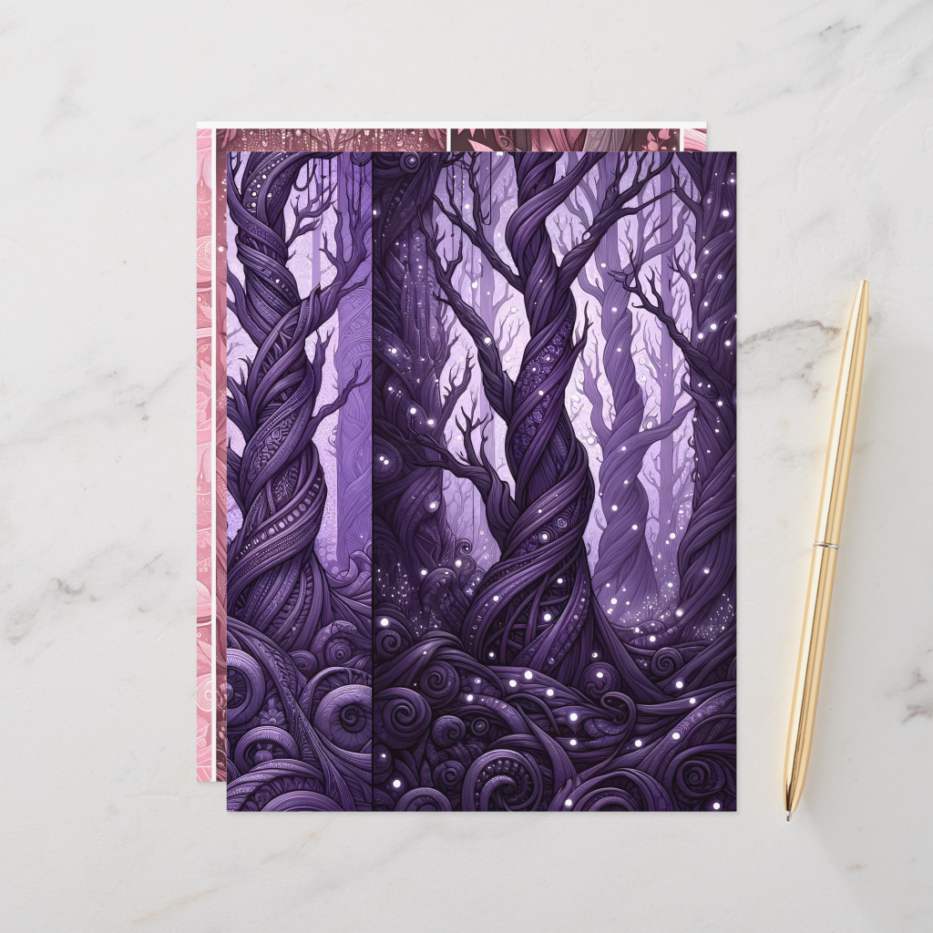 Pink and Purple Whimsigoth Scrapbook Paper - Triplicate