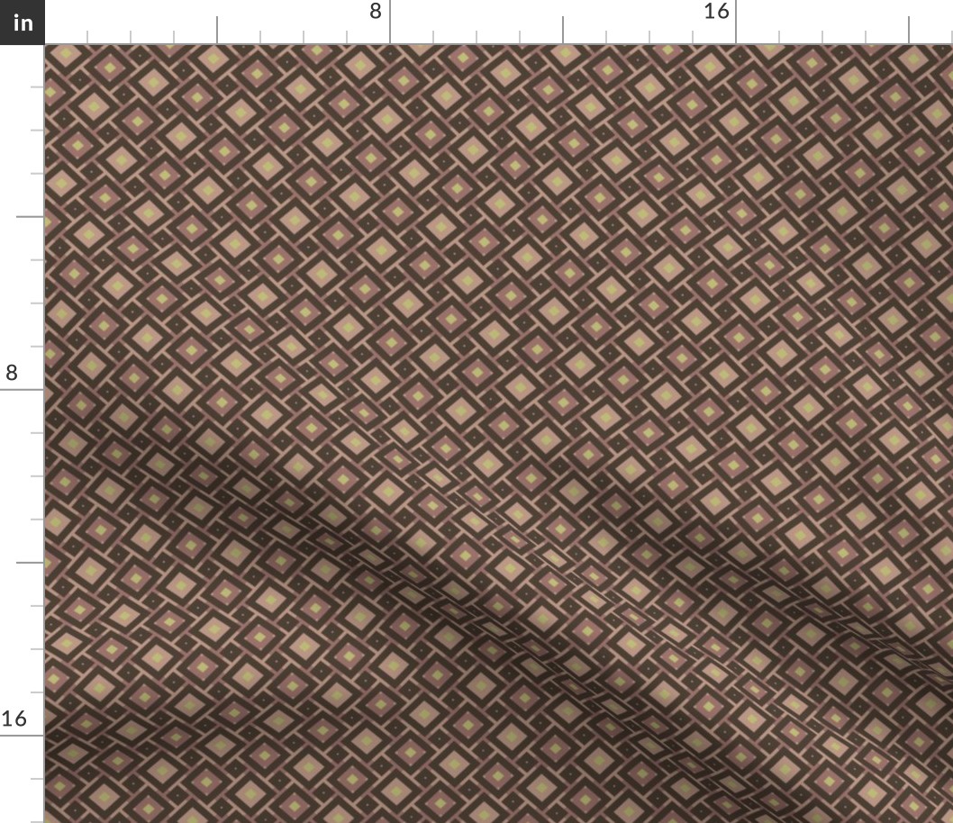 Geometric Warm Neutrals Colorful Diamond Checkerboard Fabric - Triplicate