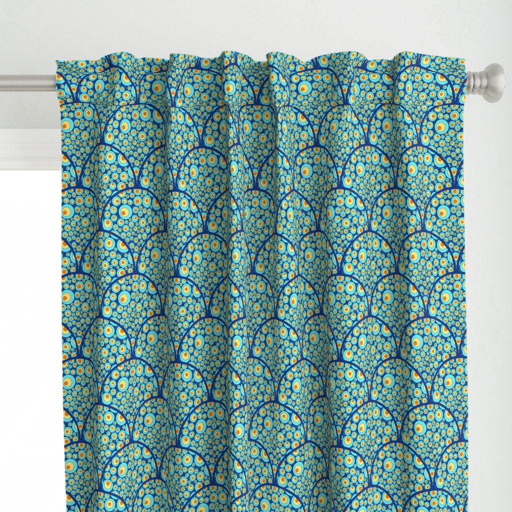Small Starry Night On Sea Doodle Art Deco Scallop – Curtain Panel ...