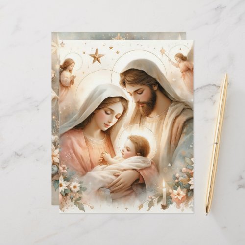 Floral Watercolor Baby Jesus Scrapbook Paper - Triplicate