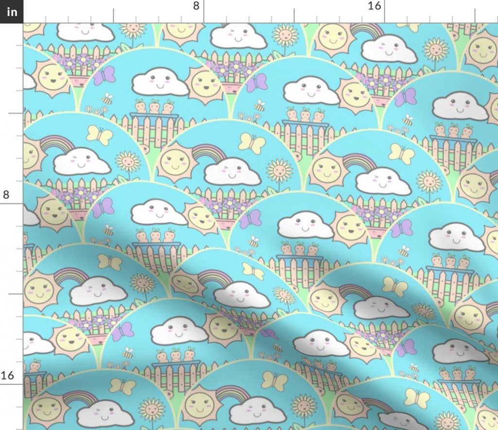 6” Cute Pastel Kawaii Garden Art Deco Scallop- Small Fabric - Triplicate