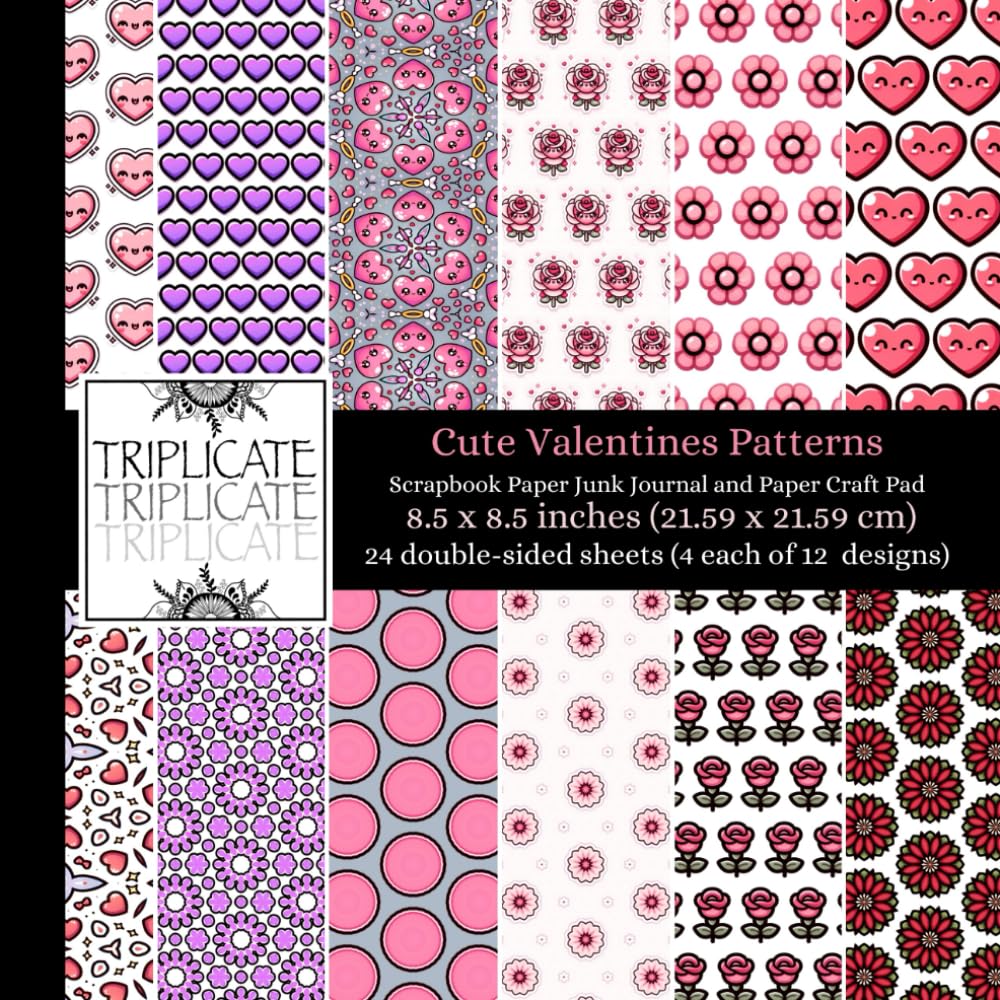 Cute Valentines Patterns Scrapbook Paper Junk Journal and Paper Craft ...