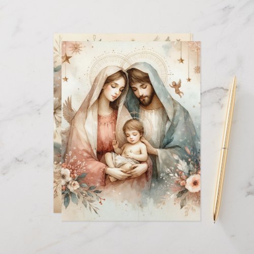 Floral Watercolor Baby Jesus Scrapbook Paper - Triplicate