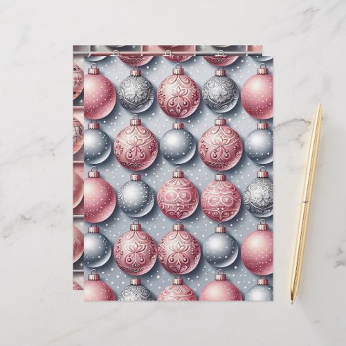 Pink & Silver Christmas Baubles Scrapbook Paper - Triplicate