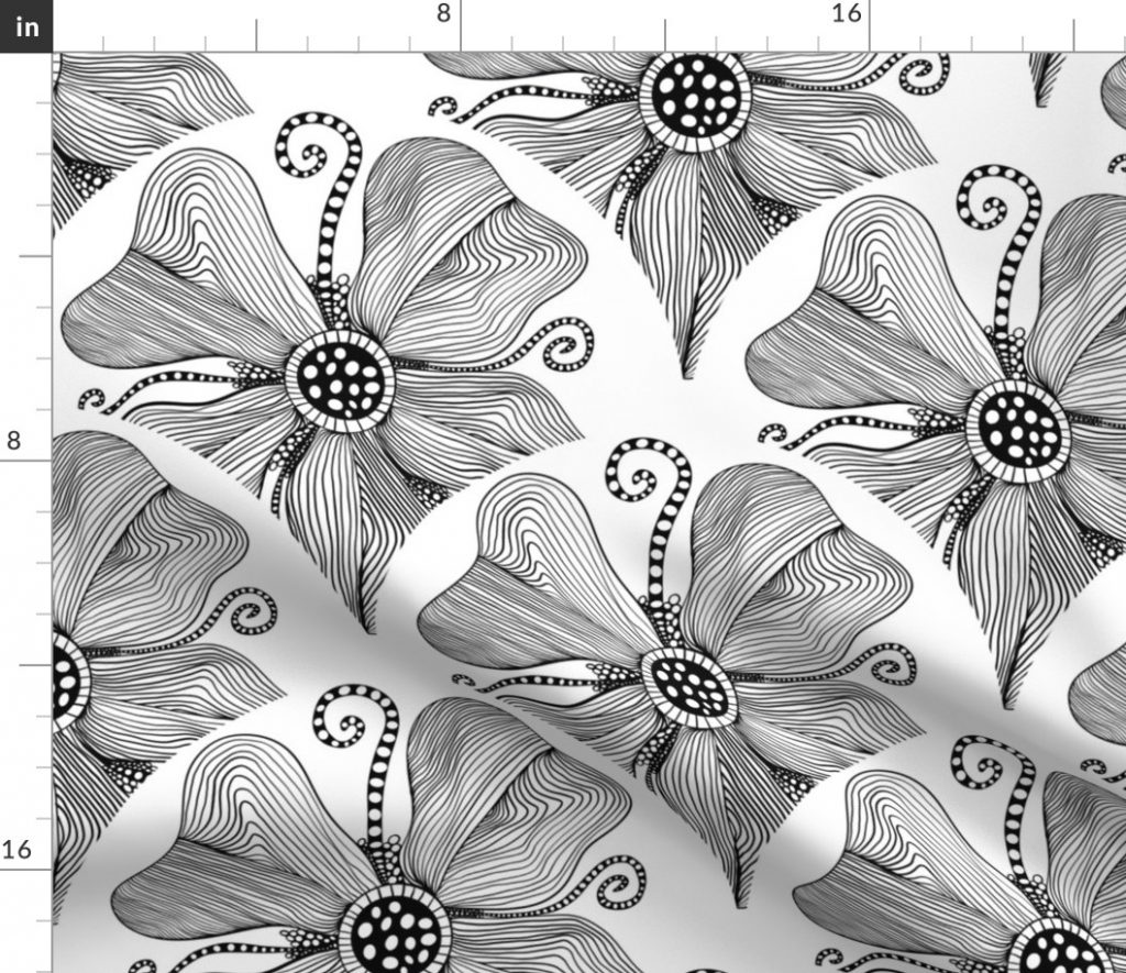 12” Monochrome Topography Flower Tangle Art Deco Scallop – Medium ...