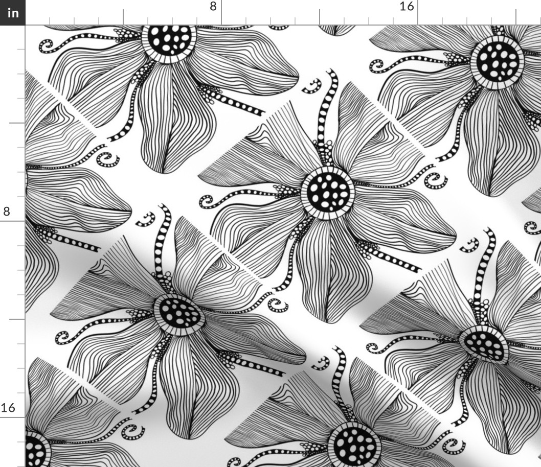 12” Monochrome Topography Flower Tangle Diamond Tile – Medium – Petal ...