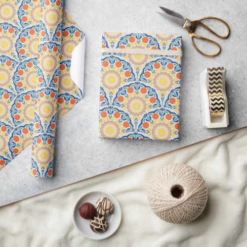 Aegean Summer Oranges And Lemons Art Deco Scallop Wrapping Paper ...