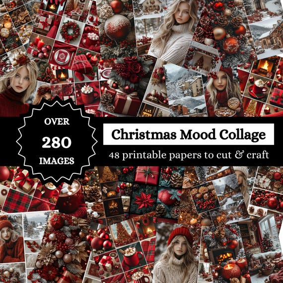 Christmas Mood Collage Digital Paper Pack – 48 Cozy Printable Sheets ...