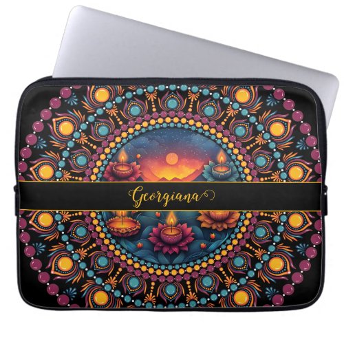Personalized Colorful Diwali Festival Mandala Laptop Sleeve - Triplicate