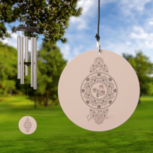 Personalized Mocha Rococo Lotus Ornamental Mandala Wind Chime - Triplicate