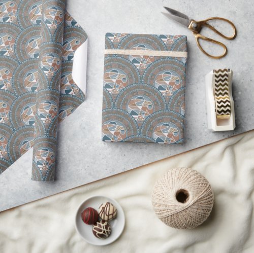 Abstract Accent Mandala Art Deco Scallop Wrapping Paper - Triplicate